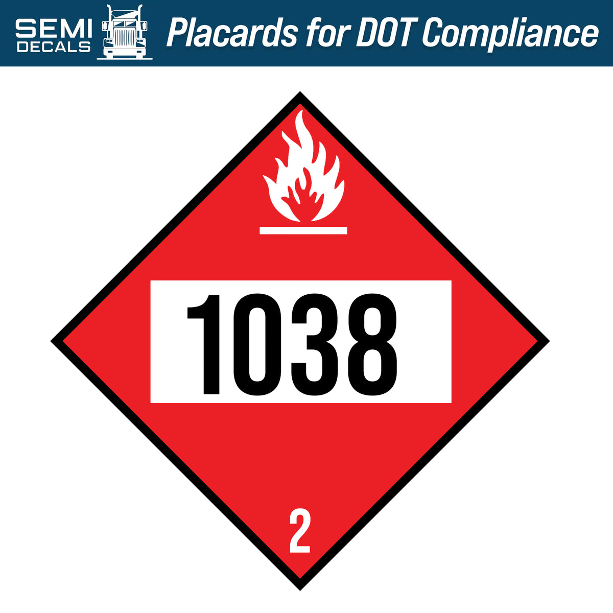 Hazard Class 2: Flammable Gas UN # 1038 Placard – Semi Decals