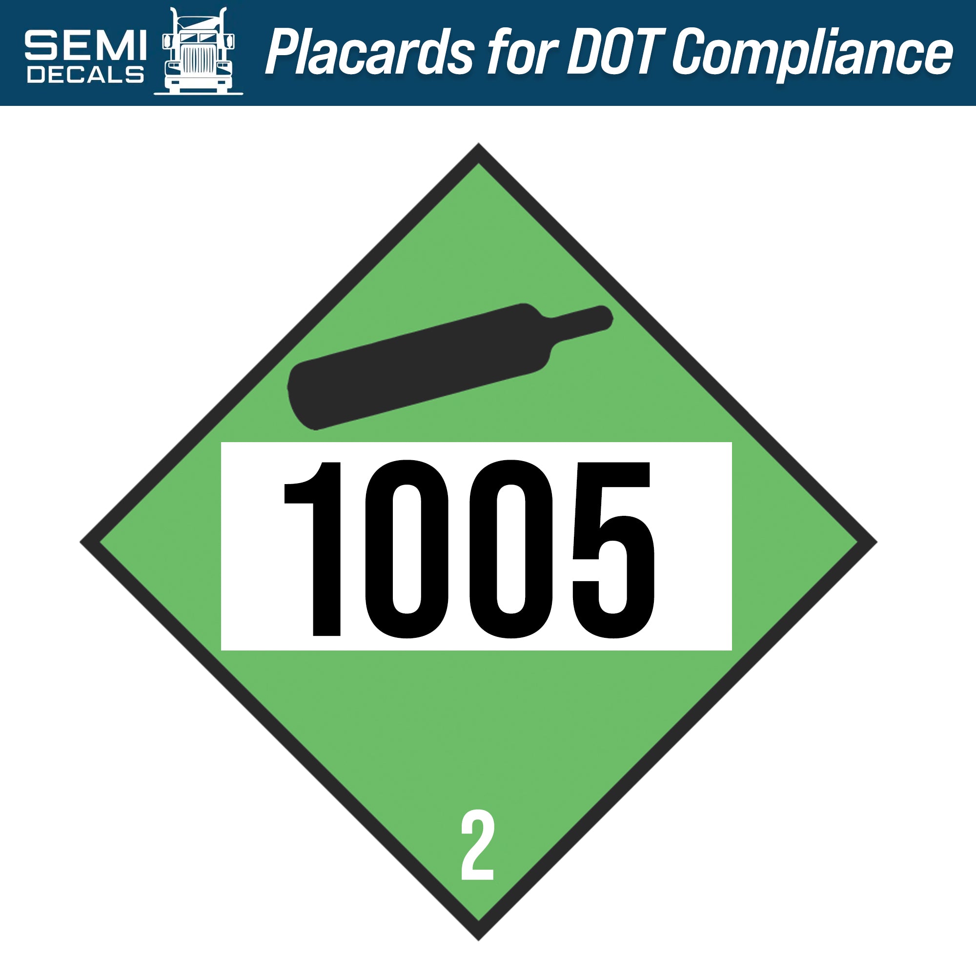 Hazard Class 2: Non-Flammable Gas UN # 1005 Placard – Semi Decals