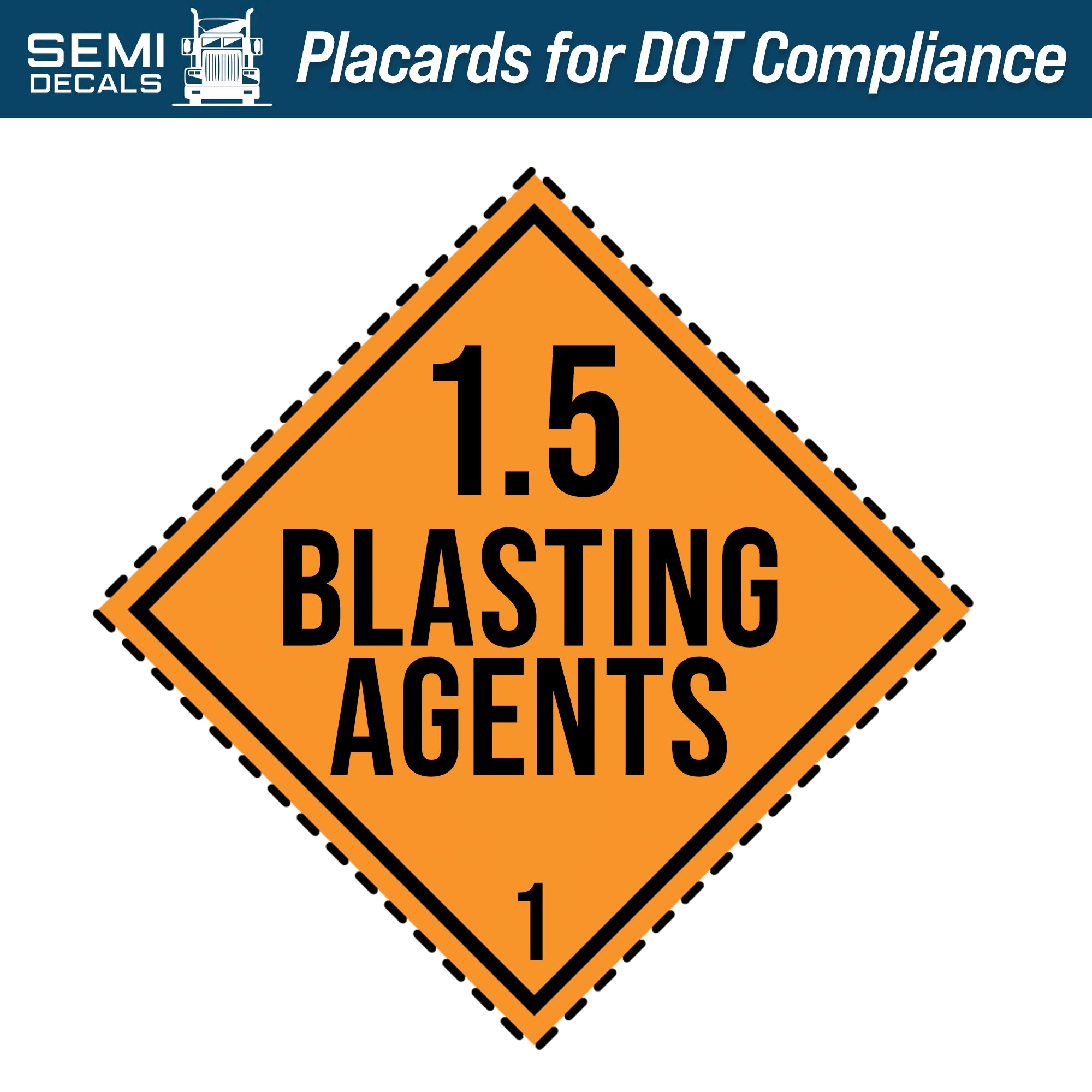 Hazard Class 1: Explosives 1.5 Blasting Agents Placard – Semi Decals