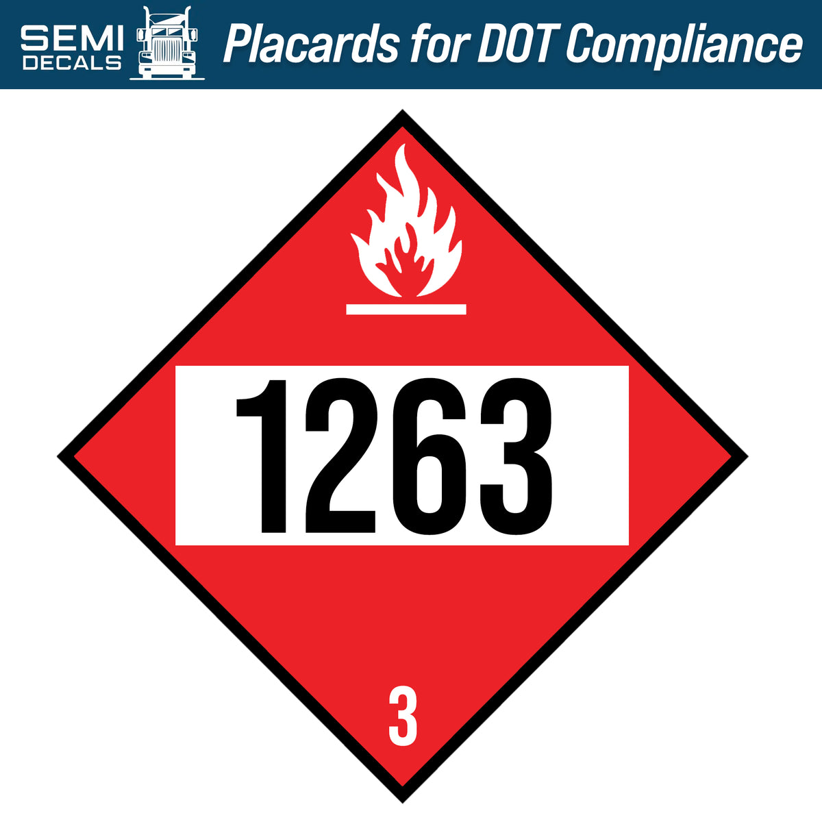 Hazard Class 3: Flammable Liquid UN # 1263 Placard – Semi Decals