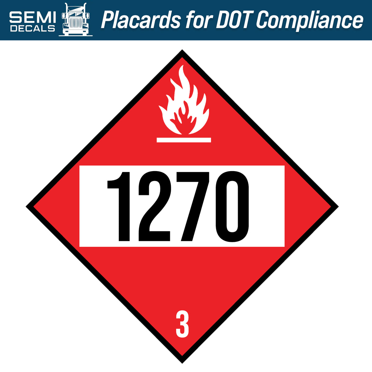 Hazard Class 3: Flammable Liquid UN # 1270 Placard – Semi Decals