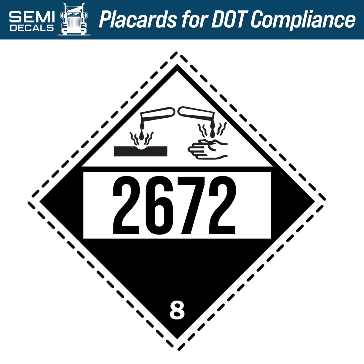 Hazard Class 8: Corrosive UN # 2672 Placard – Semi Decals