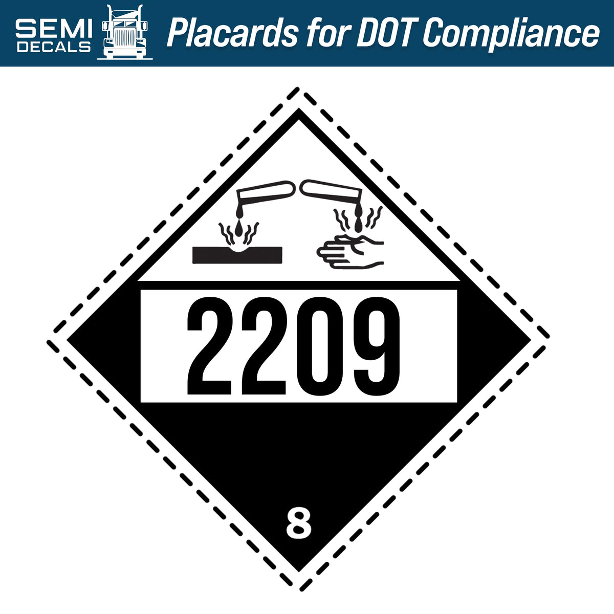Hazard Class 8: Corrosive UN # 2209 Placard – Semi Decals