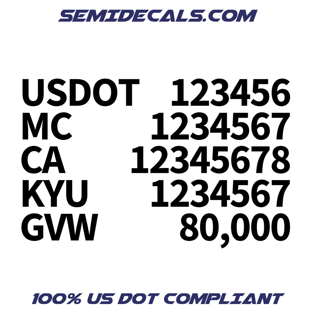 USDOT, MC, CA, KYU, GVW Truck Decal Sticker (Set of 2) – Semi Decals