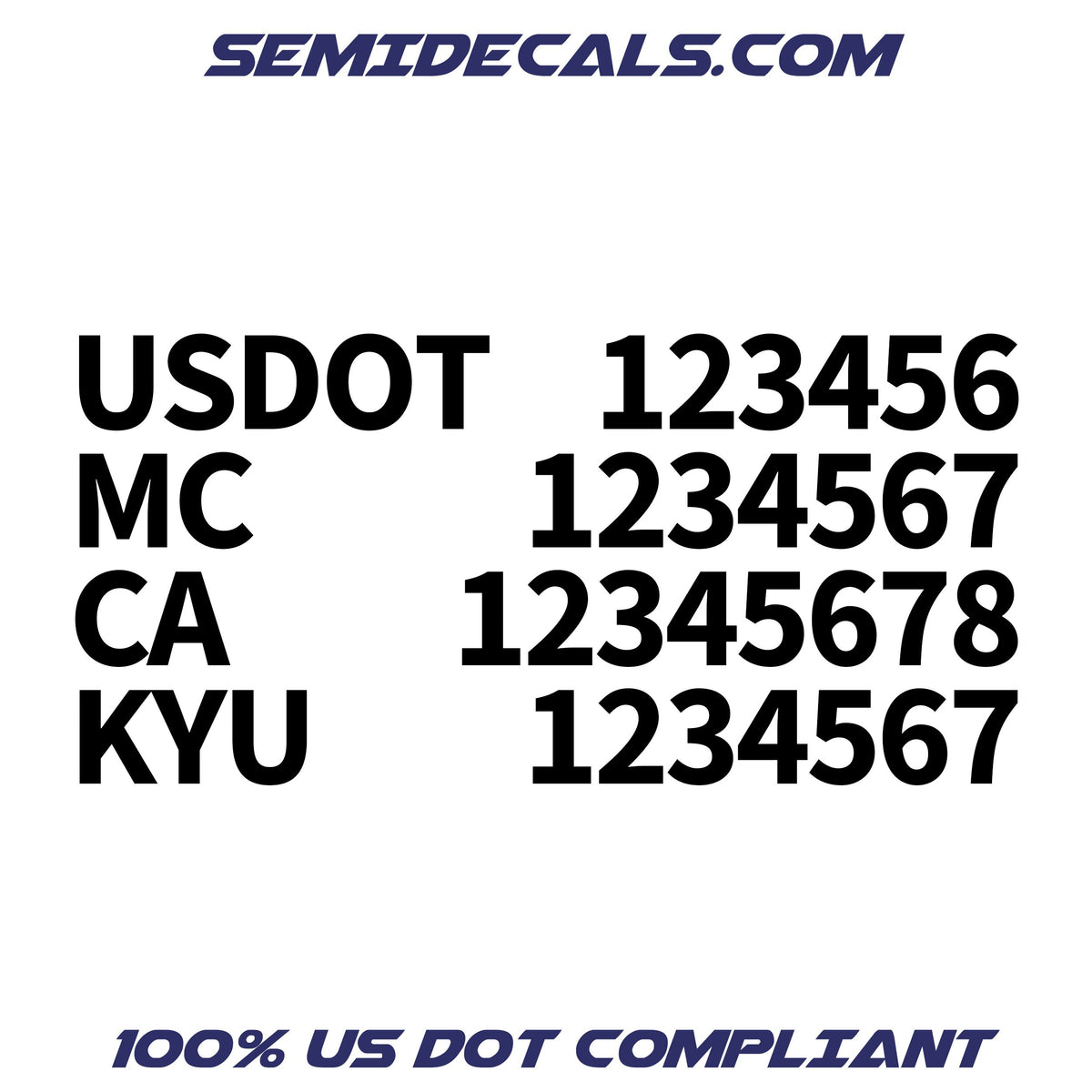 USDOT, MC, CA, KYU Number Decal Sticker (Set of 2) – Semi Decals
