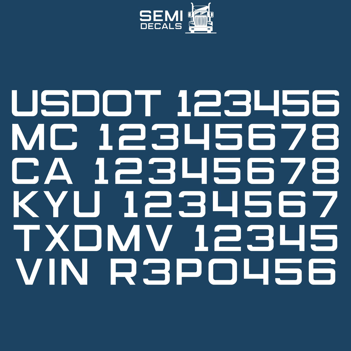 Boxed Style USDOT, MC, CA, KYU, TXDMV & VIN Truck Decal Sticker (Set o ...